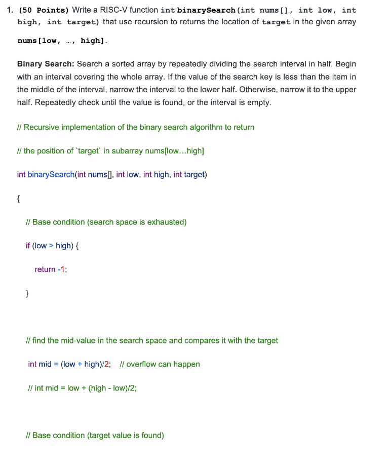 Solved 1. (50 Points) Write a RISC-V function int | Chegg.com