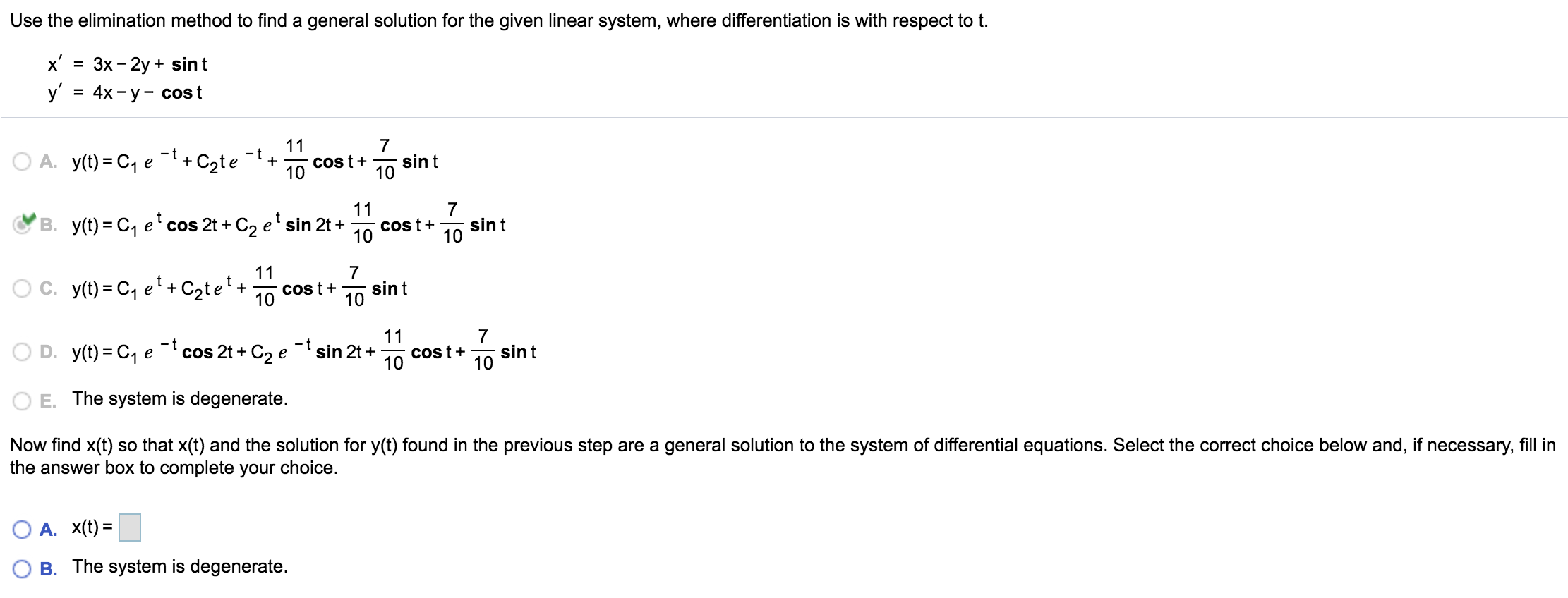 Solved Use the elimination method to find a general solution | Chegg.com