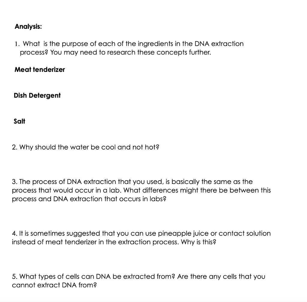 Solved DNA Extraction Lab Problem: How do you extract DNA | Chegg.com