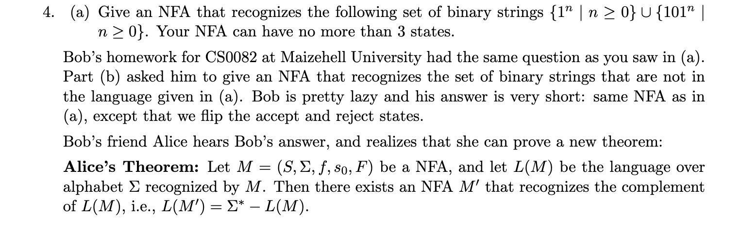 Solved 4. (a) Give an NFA that recognizes the following set | Chegg.com