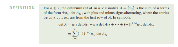 Solved DEFINITION For n > 2, the determinant of an n x n | Chegg.com