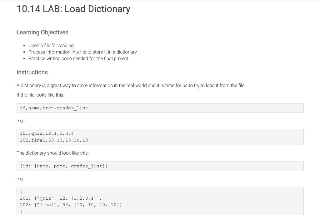Solved 10.14 LAB: Load Dictionary Learning Objectives • Open | Chegg.com