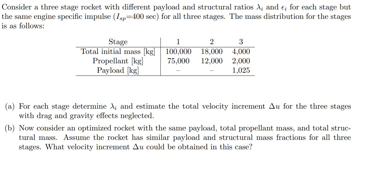 Solved Consider a three stage rocket with different payload | Chegg.com