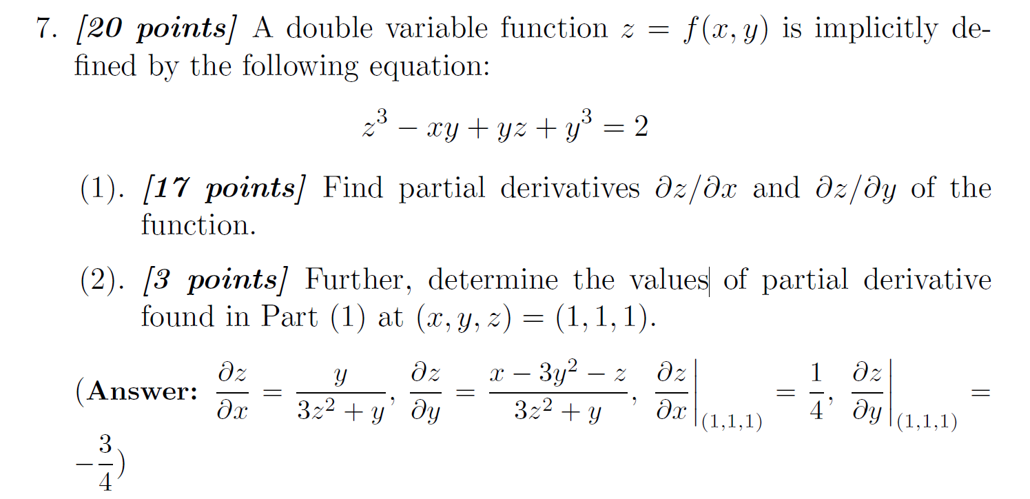 Solved — 7. (20 points) A double variable function z = f(x, | Chegg.com
