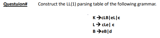 Solved Questuion# Construct the LL(1) parsing table of the | Chegg.com