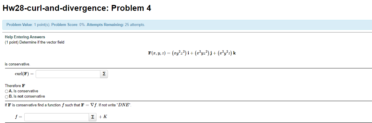 Solved Hw28-curl-and-divergence: Problem 4 Problem Value: 1 | Chegg.com
