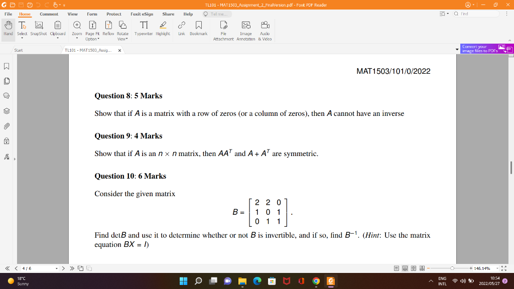Solved GO 2. TL101 - MAT1503 Assignment_2_FinalVersion.pdf - | Chegg.com