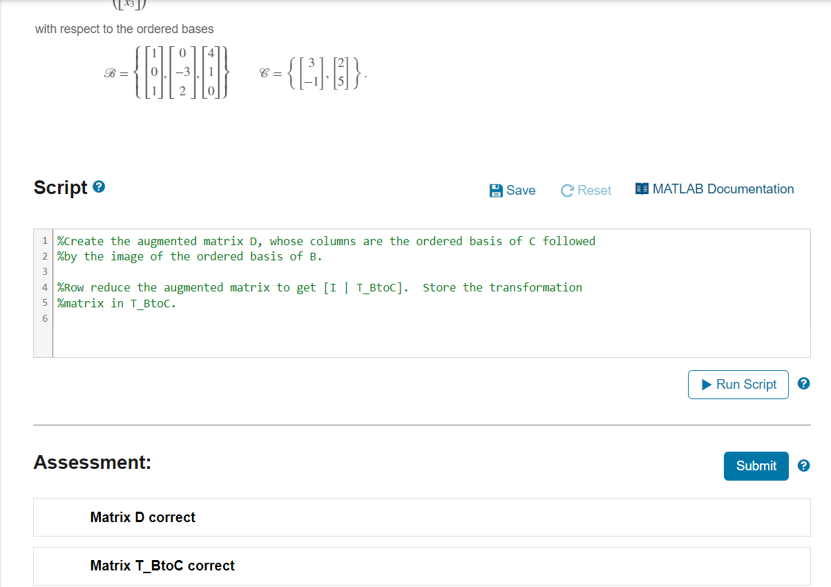 Solved CODE: %Create the augmented matrix D, whose columns | Chegg.com