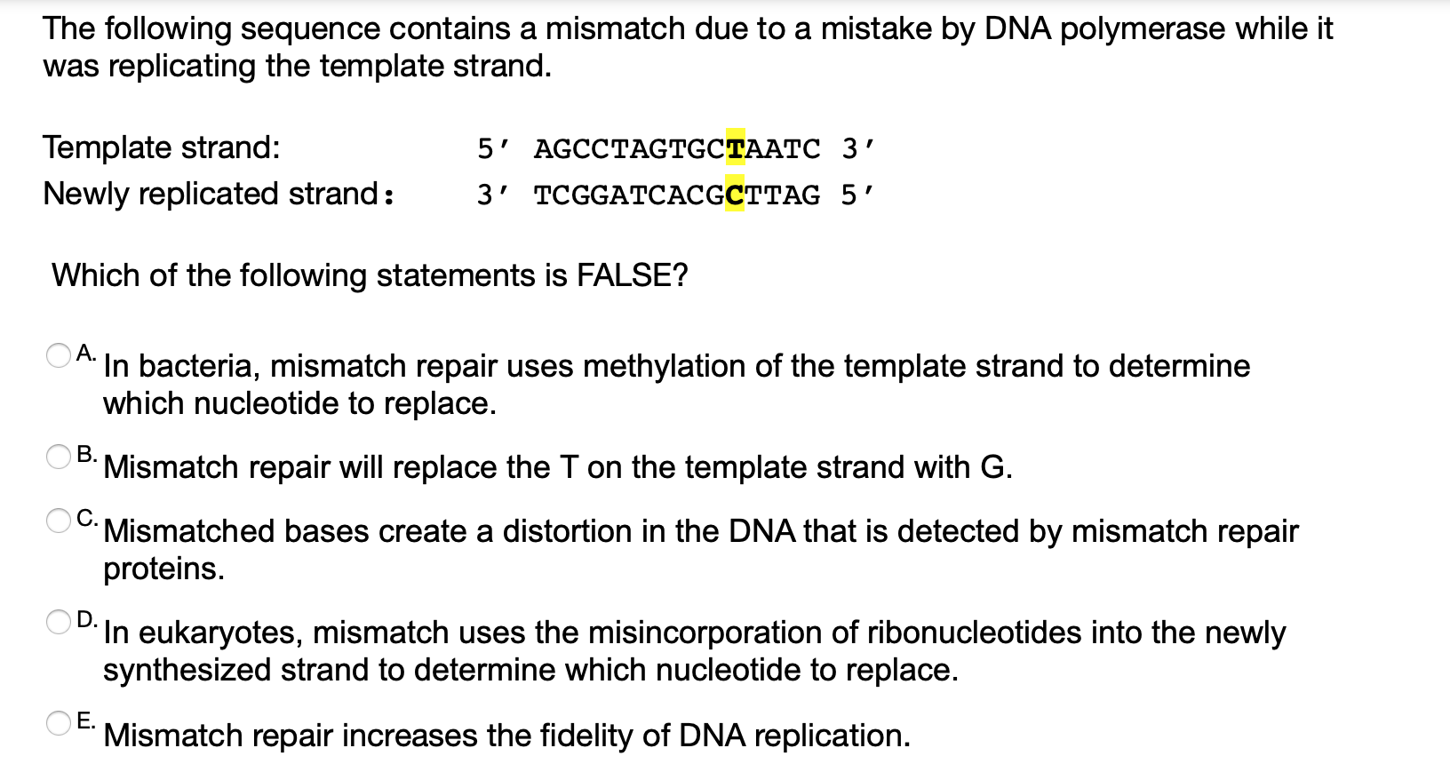 Solved The following sequence contains a mismatch due to a | Chegg.com