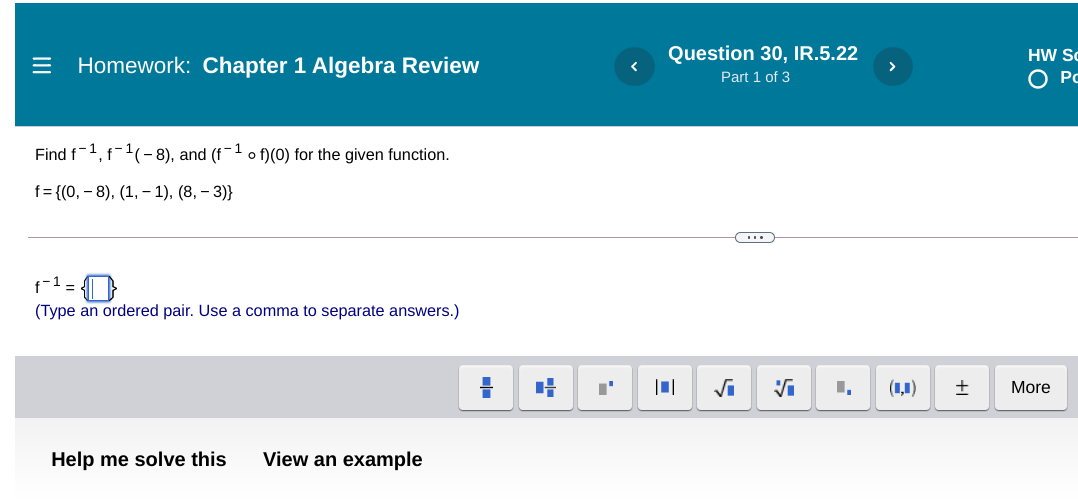 Solved = Homework: Chapter 1 Algebra Review Question 30, | Chegg.com