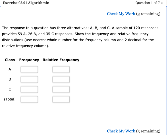 Solved Exercise 02.01 Algorithmic Question 1 of 7 Check My | Chegg.com