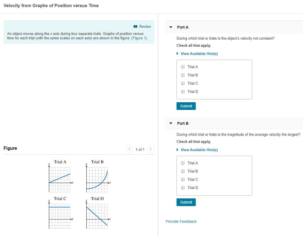 Solved Velocity from Graphs of Position versus Time Review | Chegg.com