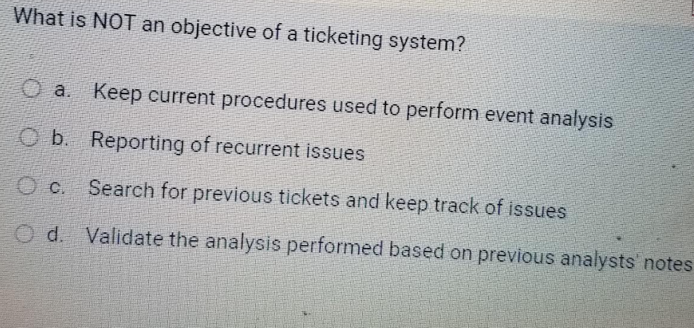 Solved What is NOT an objective of a ticketing system? a. | Chegg.com