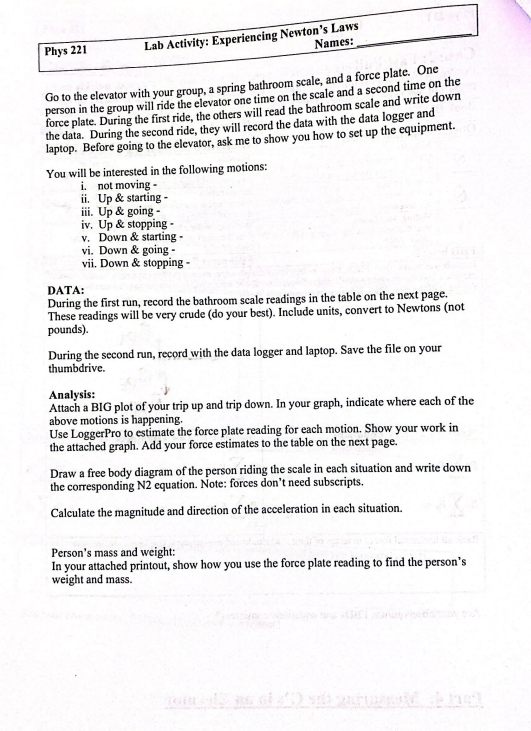 Phys 221 Lab Activity: Experiencing Newton's Laws | Chegg.com