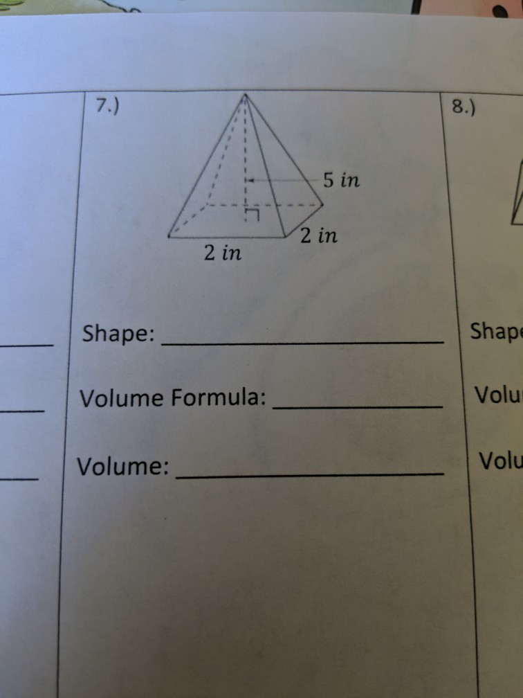 Solved 5 in 2 in 2 in Shape: Shape Volume Formula: Volu | Chegg.com