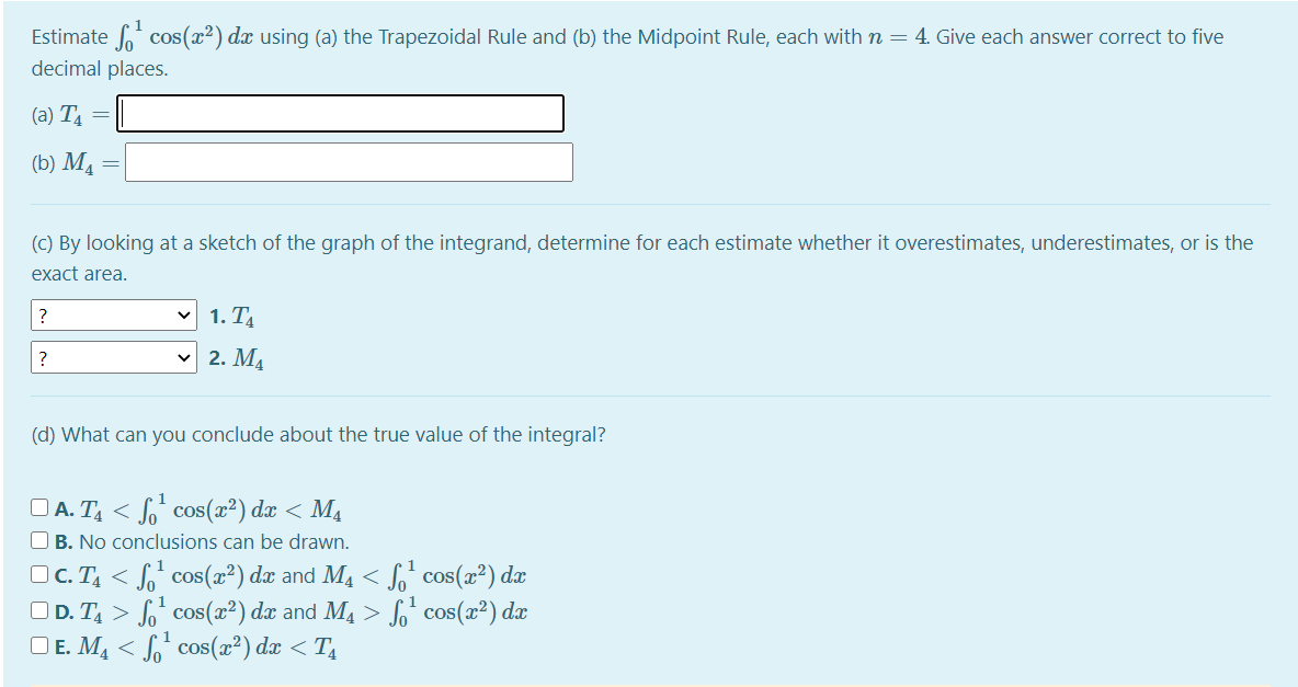 Solved Estimate So cos(x2) dx using (a) the Trapezoidal Rule | Chegg.com