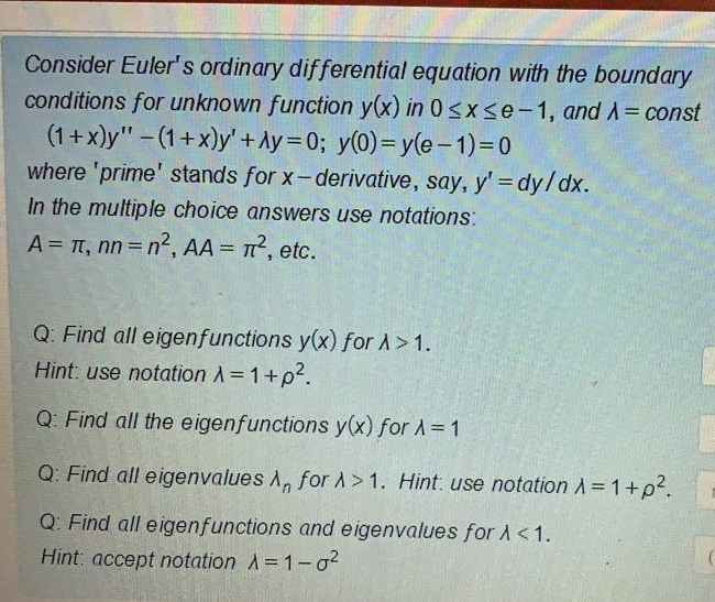 Consider Euler's ordinary differential equation with | Chegg.com