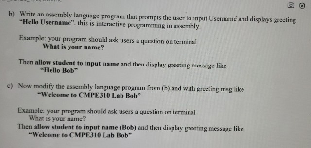 Solved b) Write an assembly language program that prompts | Chegg.com
