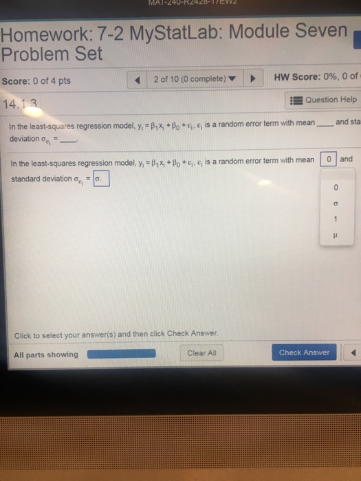 Solved Homework: 7-2 MyStatLab: Module Seven Problem Set | Chegg.com