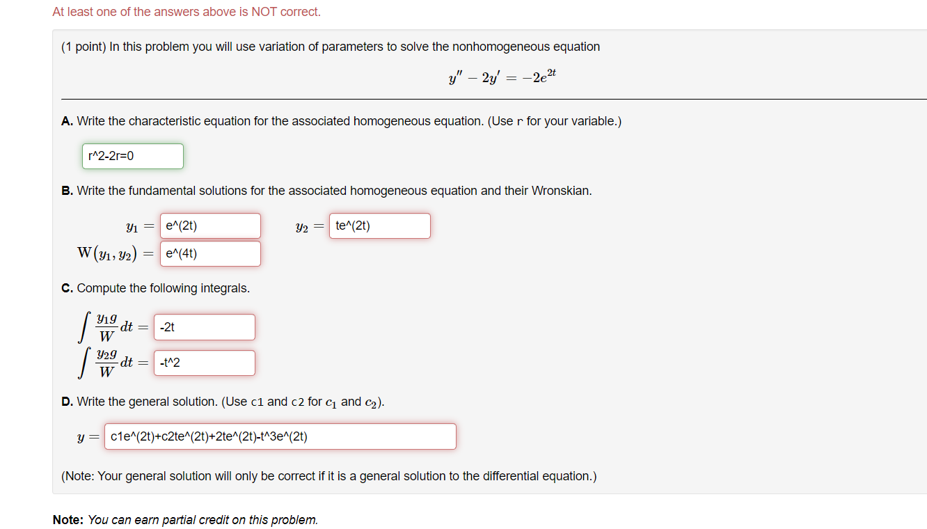 Solved At least one of the answers above is NOT correct. (1 | Chegg.com