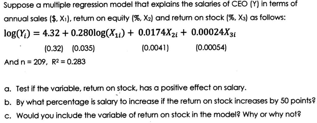 Solved Suppose a multiple regression model that explains the | Chegg.com