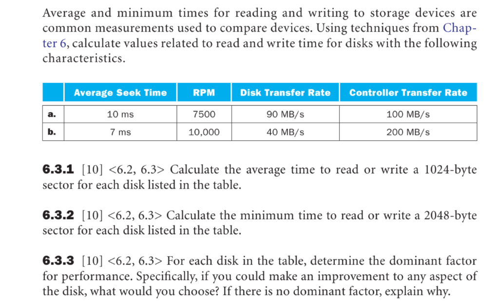 Solved Average and minimum times for reading and writing to | Chegg.com