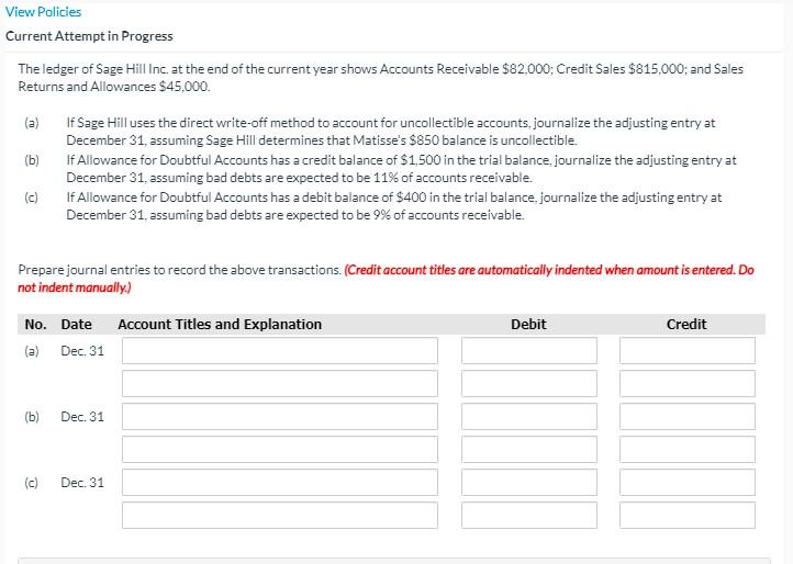 Solved View Policies Current Attempt in Progress The ledger | Chegg.com