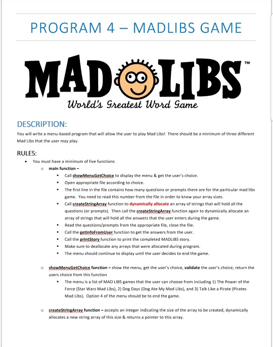 PROGRAM 4 – MADLIBS GAME MADOLIBS World's Greatest | Chegg.com