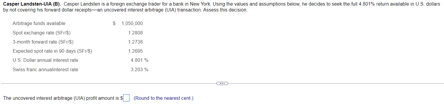 Solved The uncovered interest arbitrage (UIA) profit amount | Chegg.com