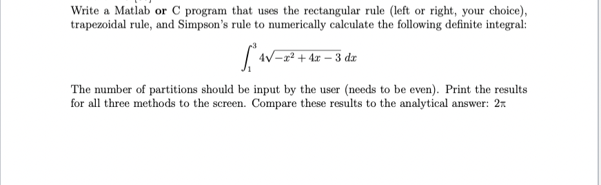 Solved Write a Matlab or C program that uses the rectangular | Chegg.com