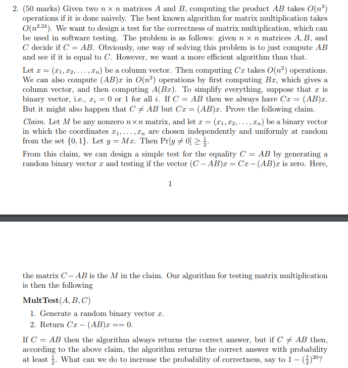 Solved 2. (50 marks) Given two nx n matrices A and B, | Chegg.com