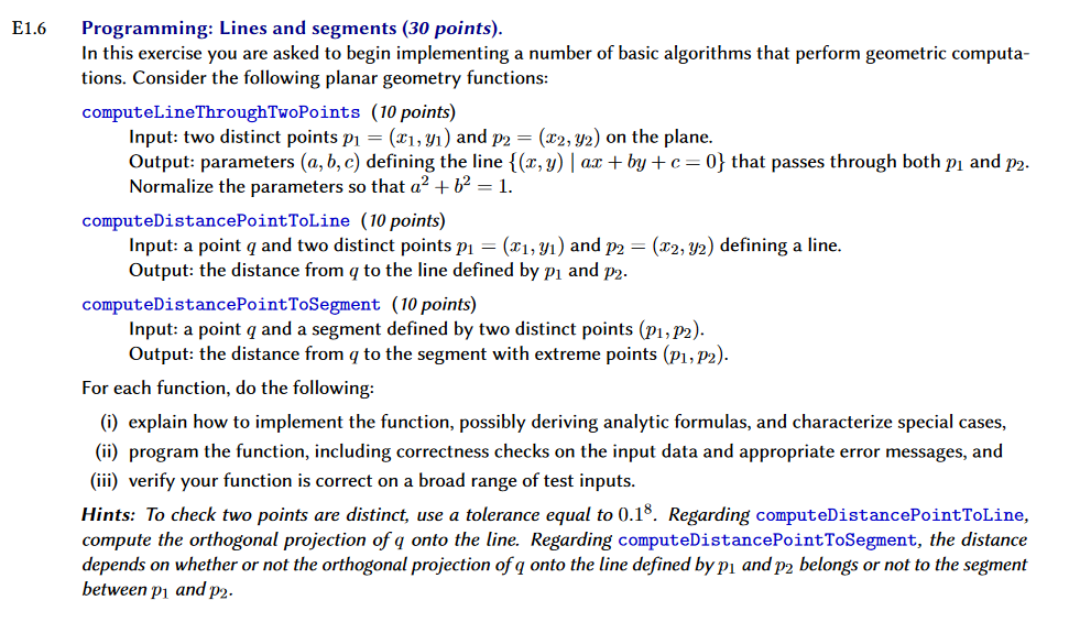 Solved E1.6 Programming: Lines and segments (30 points) In | Chegg.com