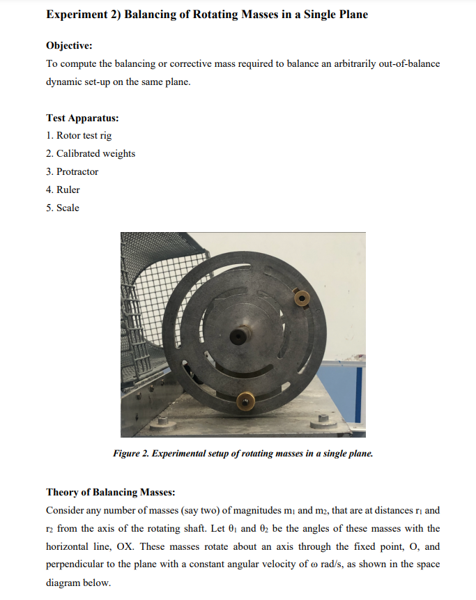 Solved Experiment 2) Balancing of Rotating Masses in a | Chegg.com