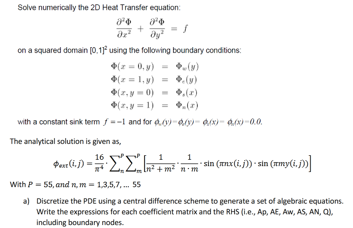 Solve numerically the 2D Heat Transfer equation: ao | Chegg.com