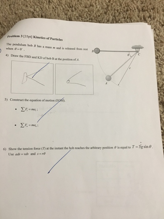 Solved Problem 3 [35pt] Kineties of Particles The pendulum | Chegg.com