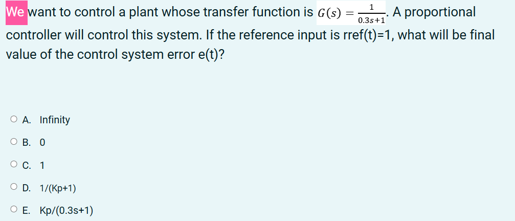 Solved We ﻿want to ﻿control a plant whose transfer function | Chegg.com