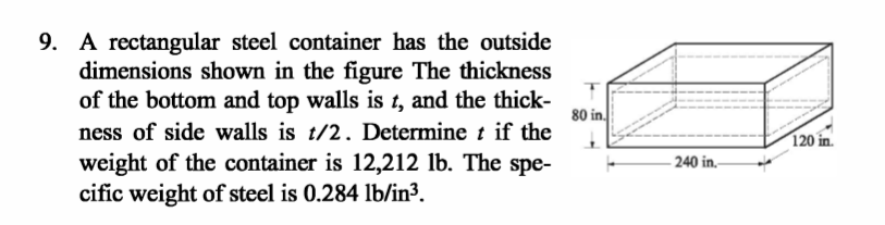 Solved 9. A rectangular steel container has the outside | Chegg.com