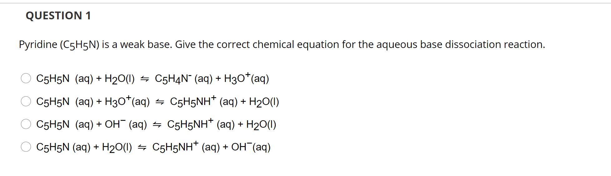 Solved QUESTION 1 Pyridine (C5H5N) is a weak base. Give the | Chegg.com