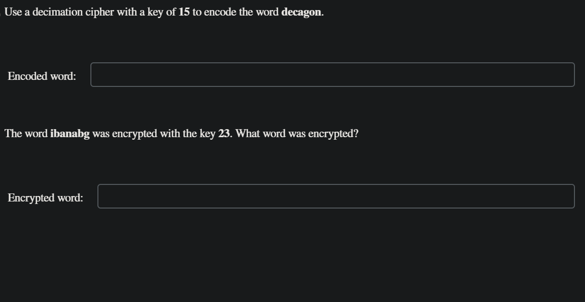Solved Use a decimation cipher with a key of 15 to encode | Chegg.com