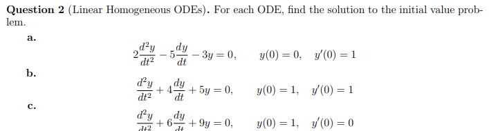 Solved Question 2 (Linear Homogeneous ODEs). For each ODE, | Chegg.com