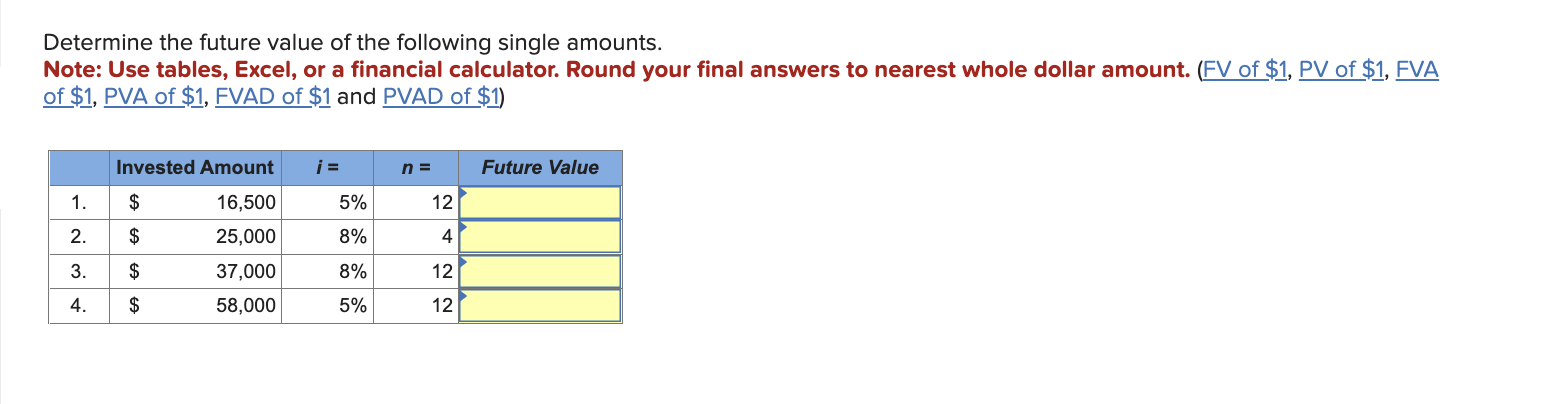 Solved Determine the future value of the following single | Chegg.com