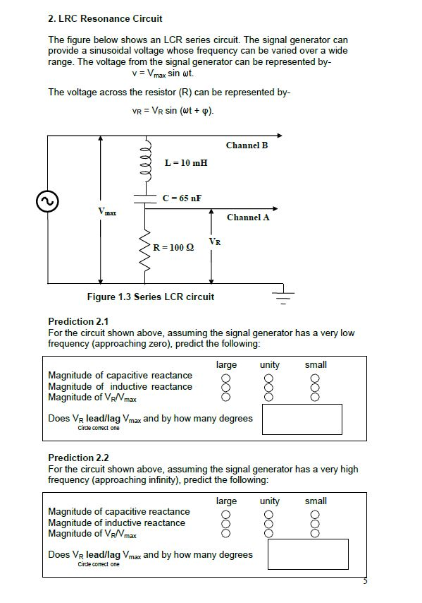 Solved 2. LRC Resonance Circuit The figure below shows an | Chegg.com