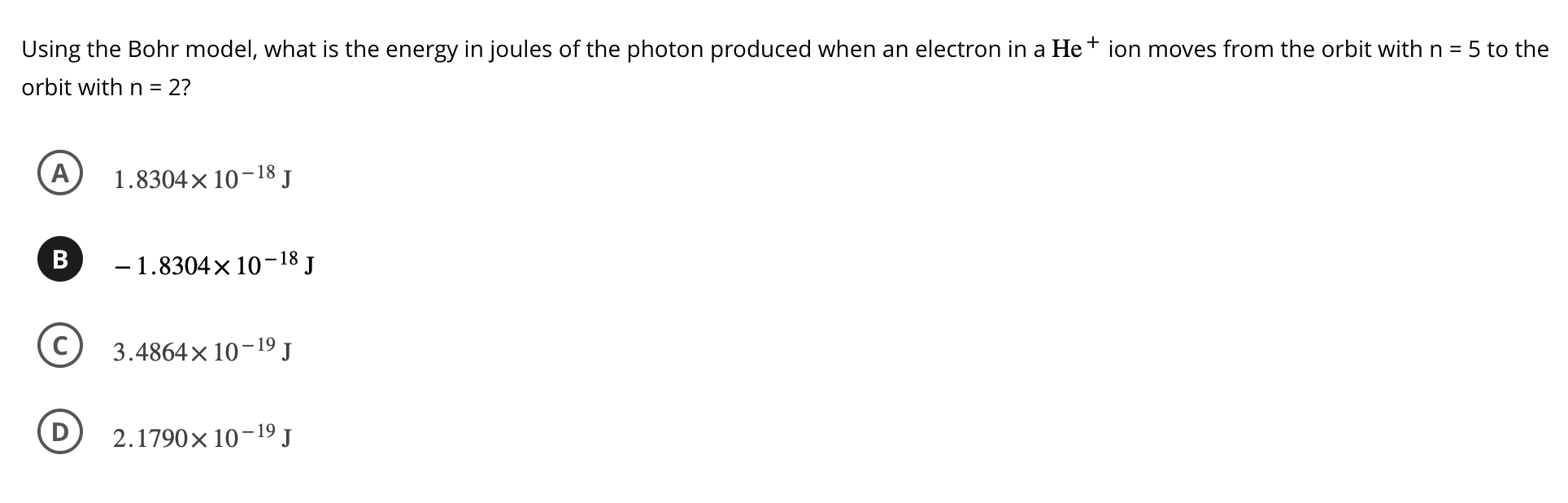 Solved Using the Bohr model, what is the energy in joules of | Chegg.com