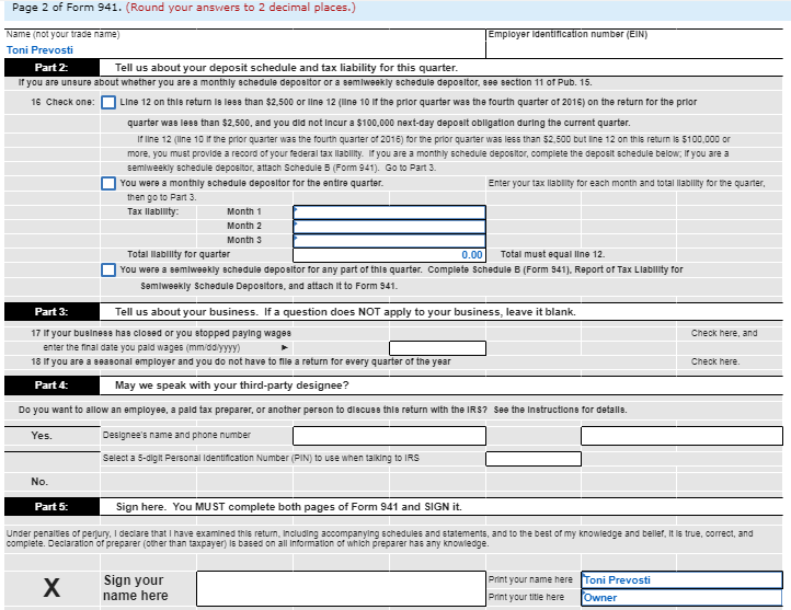 Solved Required: Complete Form 941 for Prevosti Farms and | Chegg.com