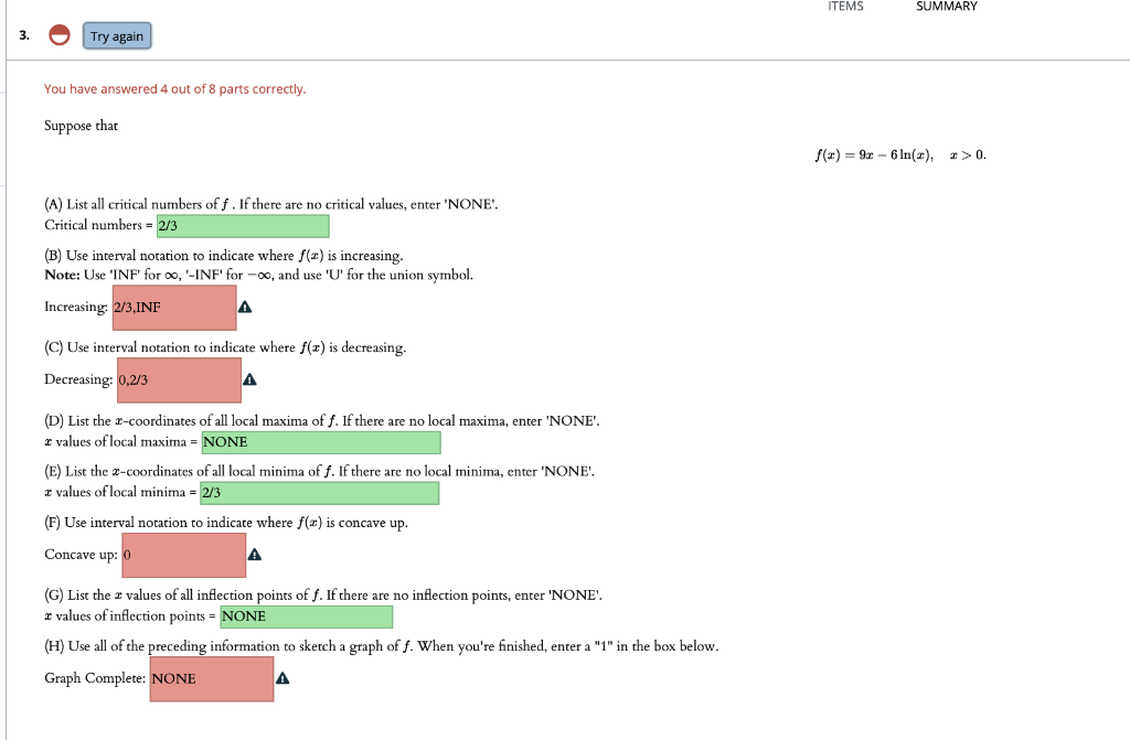 Solved ITEMS SUMMARY Try again You have answered 4 out of 8 | Chegg.com