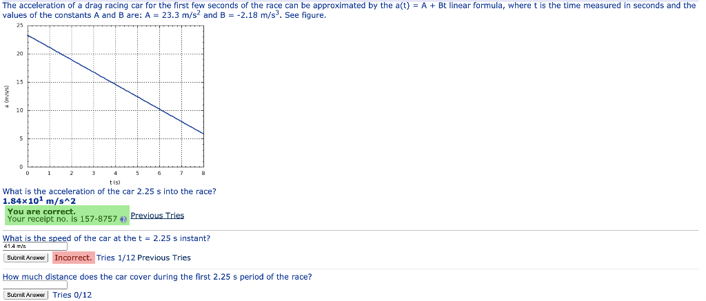 Solved The acceleration of a drag racing car for the first | Chegg.com