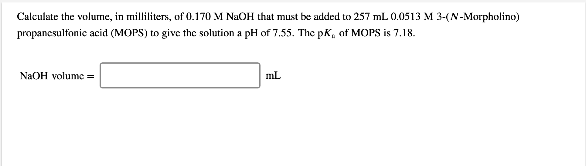 Solved Calculate the volume, in milliliters, of 0.170 M NaOH | Chegg.com