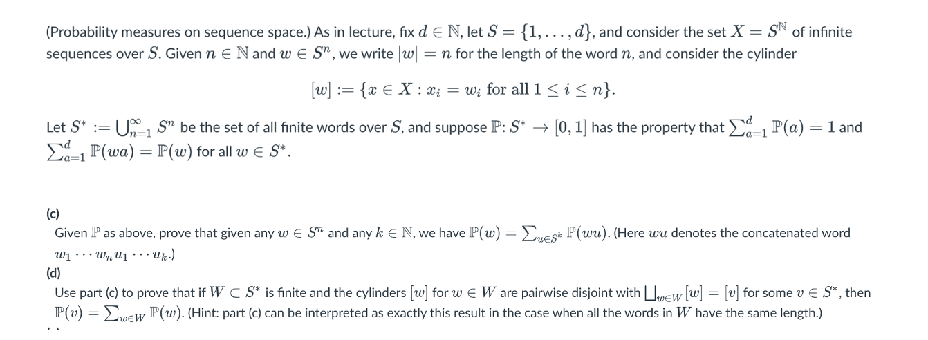 Solved (Probability measures on sequence space.) As in | Chegg.com