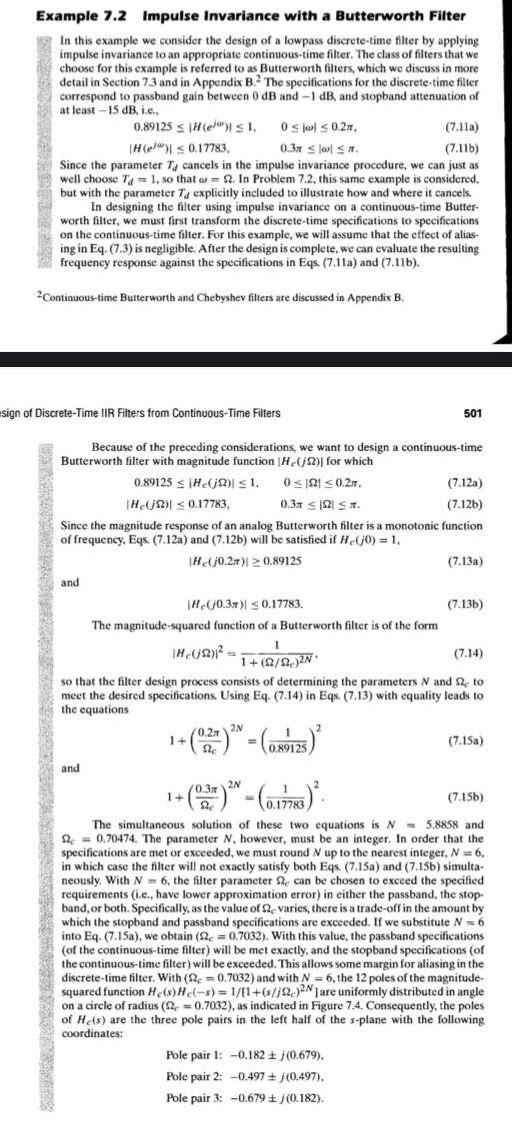 Solved Example 7.2 Impulse Invariance with a Butterworth | Chegg.com