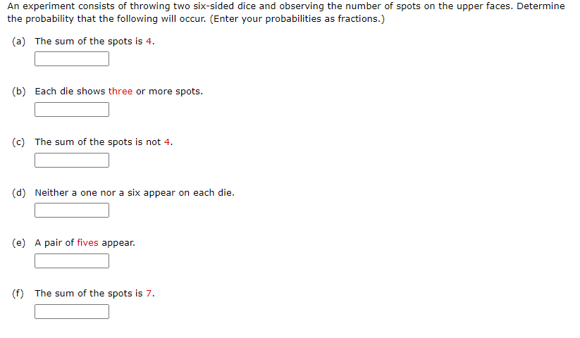 Solved An experiment consists of throwing two six-sided dice | Chegg.com